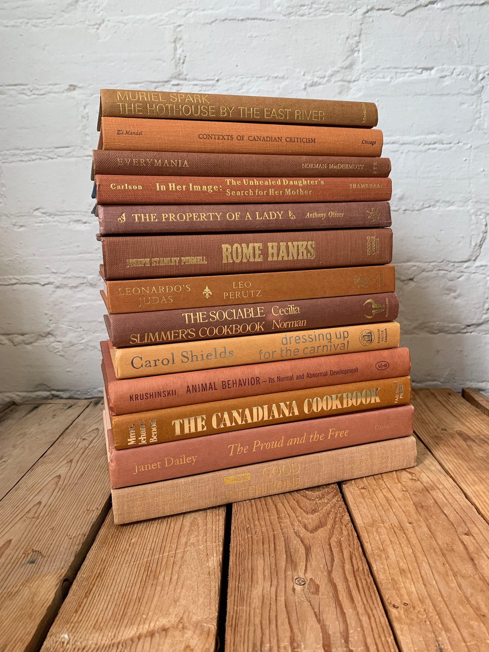 Brick Book Decor, Rustic Bookshelf Decor, Light Brown Stacked Books ...