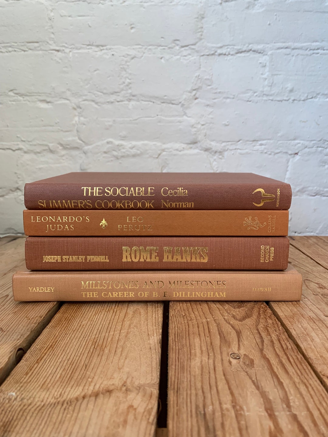 Rust Book Stack, Boho Bookshelf Decor, Terracotta Stacked Books, Brick ...