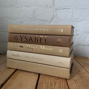 Cream and Tan Book Stack, Neutral Book Decor, Beige Brown Ivory ...