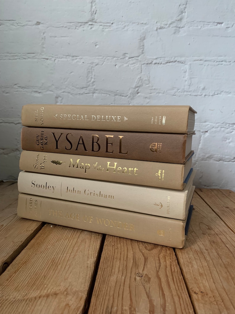 Cream and Tan Book Stack, Neutral Book Decor, Beige Brown Ivory ...