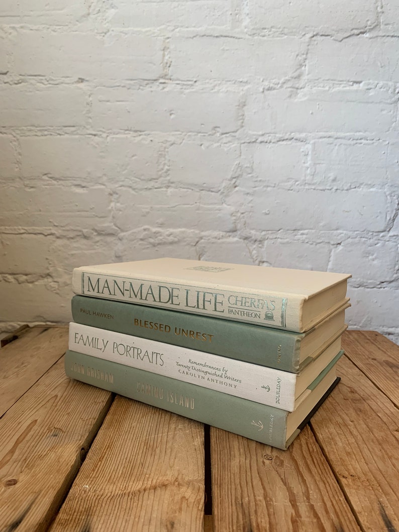 Sage and Ivory Book Stack, Green Book Decor, Decorative Stacked Books ...