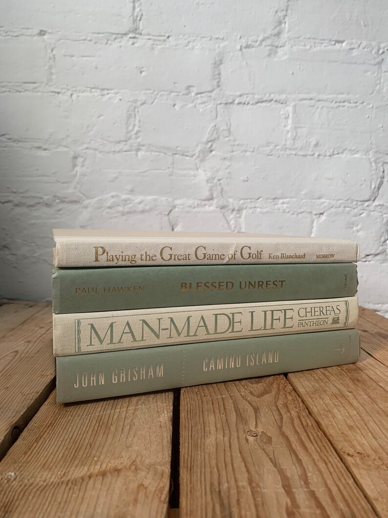 Sage and Ivory Book Stack, Green Book Decor, Decorative Stacked Books ...