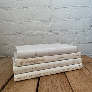 White Book Stack, White Shelf Aesthetic, White Themed Books, Ivory ...