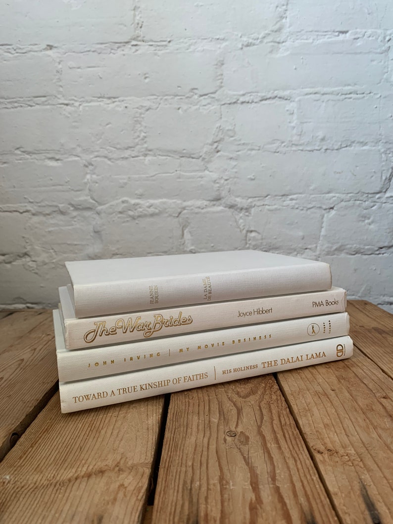 White Book Stack, White Shelf Aesthetic, White Themed Books, Ivory ...