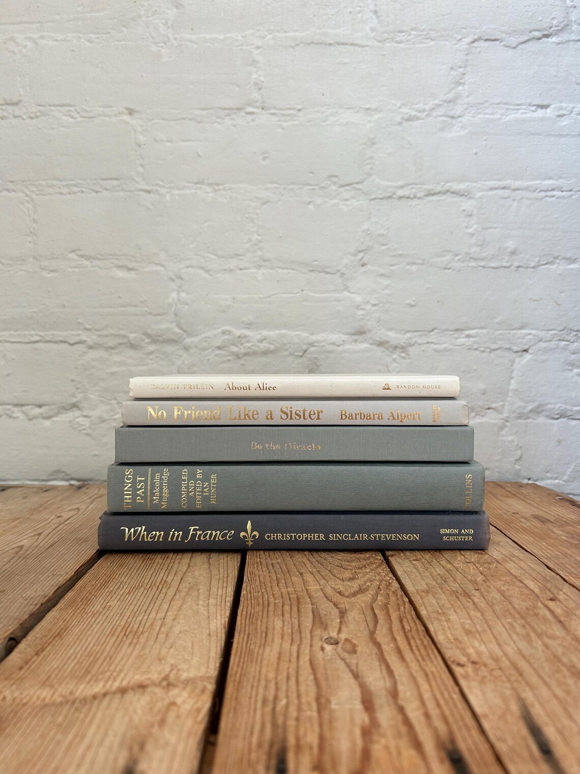 Grey Blue White Book Stack, White and Light Gray Book Decor, Decorative ...