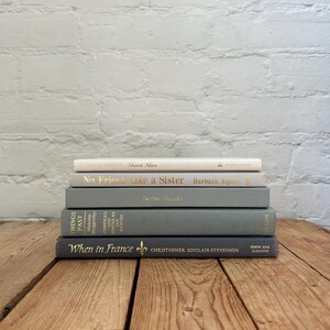 Grey Blue White Book Stack, White and Light Gray Book Decor, Decorative ...