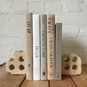 Custom Book Stack, White, Gray, Tan Books for Shelf Styling, Office ...