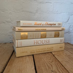 Gold Tone Set of Decorative Books, Neutral Book Decor, Luxury Staging ...