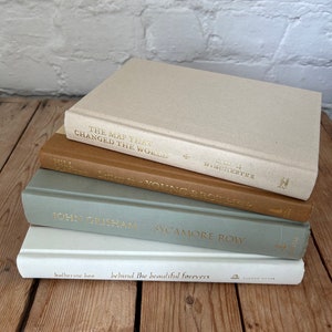 Green and Tan Book Stack, Tan Book Decor, Decorative Book Stack ...