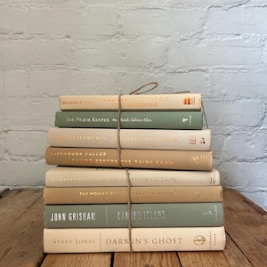 Green and Tan Book Stack, Tan and Sage Book Decor, Decorative Book ...