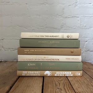 Green and Tan Book Stack, Tan Book Decor, Decorative Book Stack ...