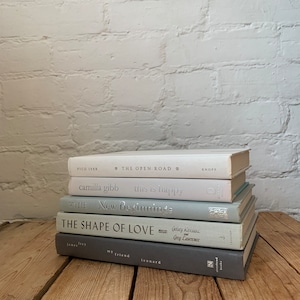 Grey Blue White Book Stack, White and Light Gray Book Decor, Decorative ...