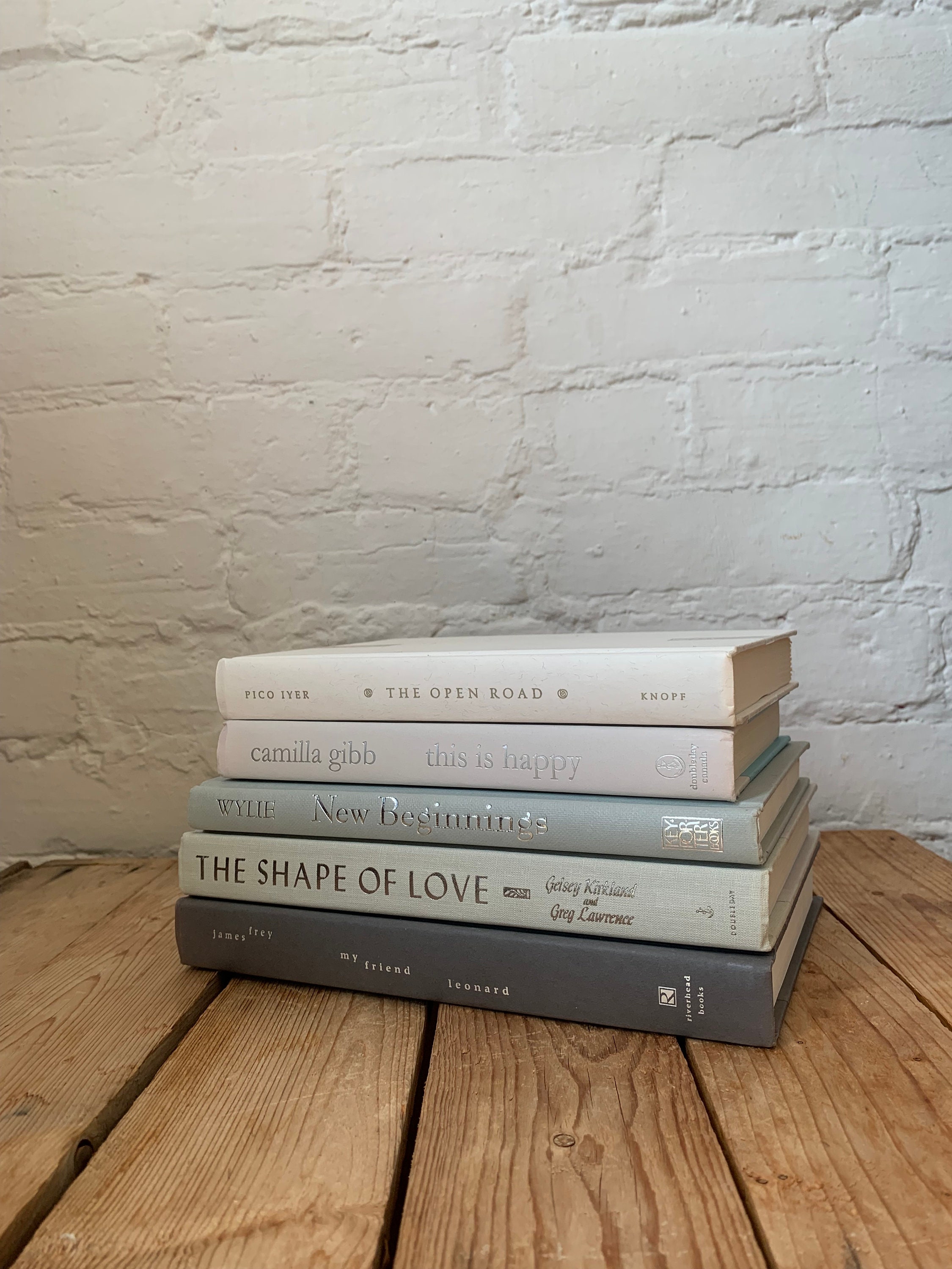 Grey Blue White Book Stack, White and Light Gray Book Decor, Decorative ...