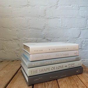 Grey Blue White Book Stack, White and Light Gray Book Decor, Decorative ...