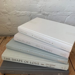 Grey Blue White Book Stack, White and Light Gray Book Decor, Decorative ...