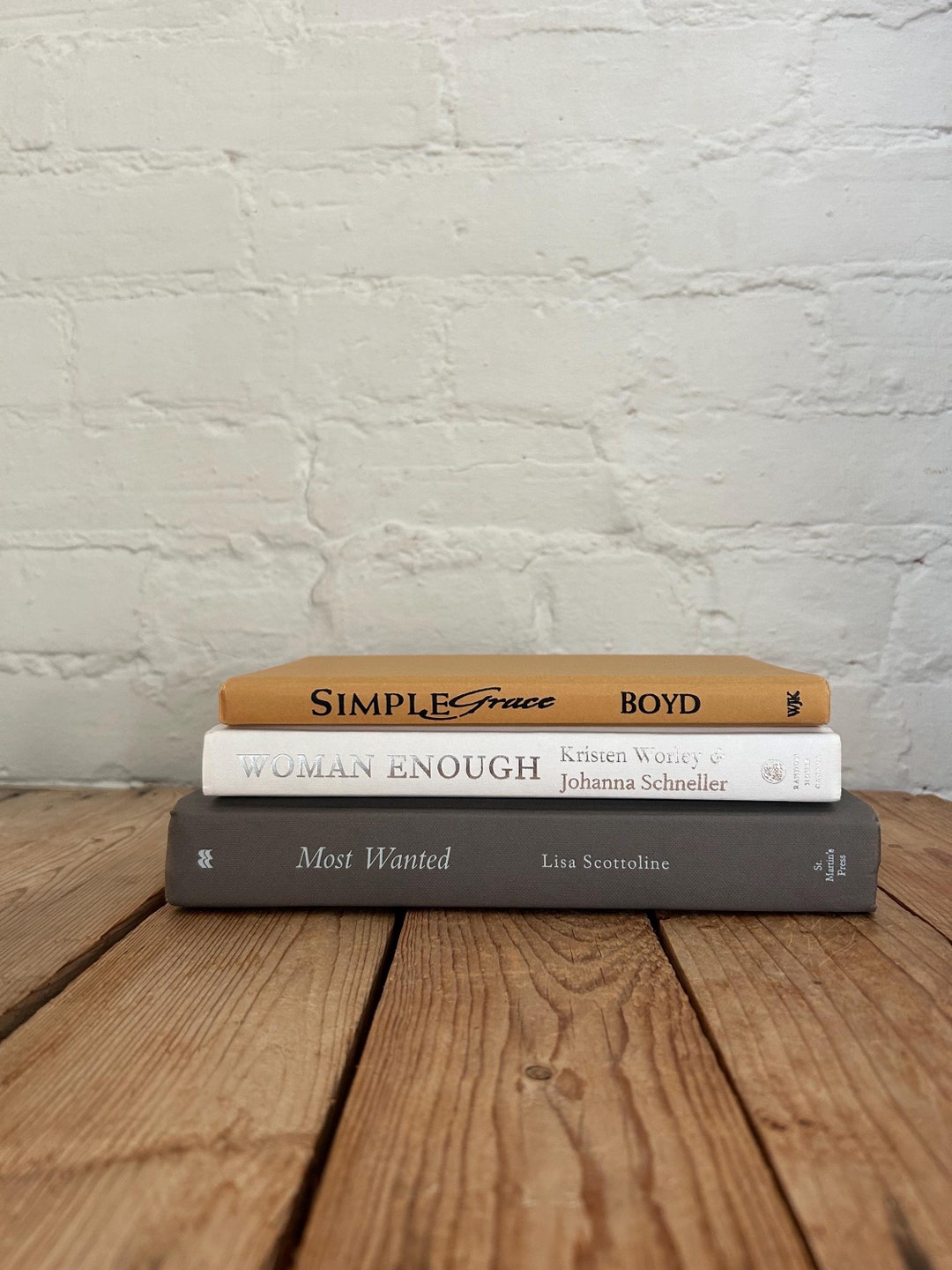 Tan White and Gray Book Stack, White Gray Tan Book Decor, Decorative ...