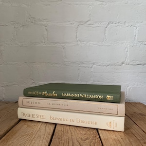 Ivory Cream and Green Book Stack, Curated Styling Book Set for ...