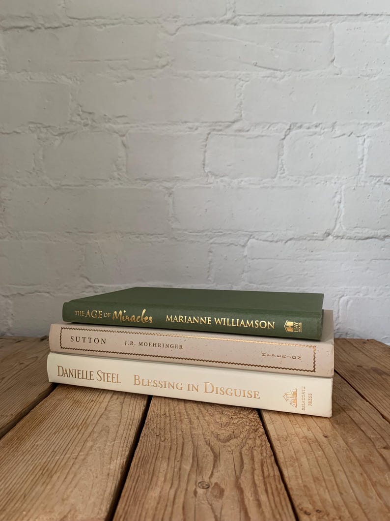 Ivory Cream and Green Book Stack, Curated Styling Book Set for ...