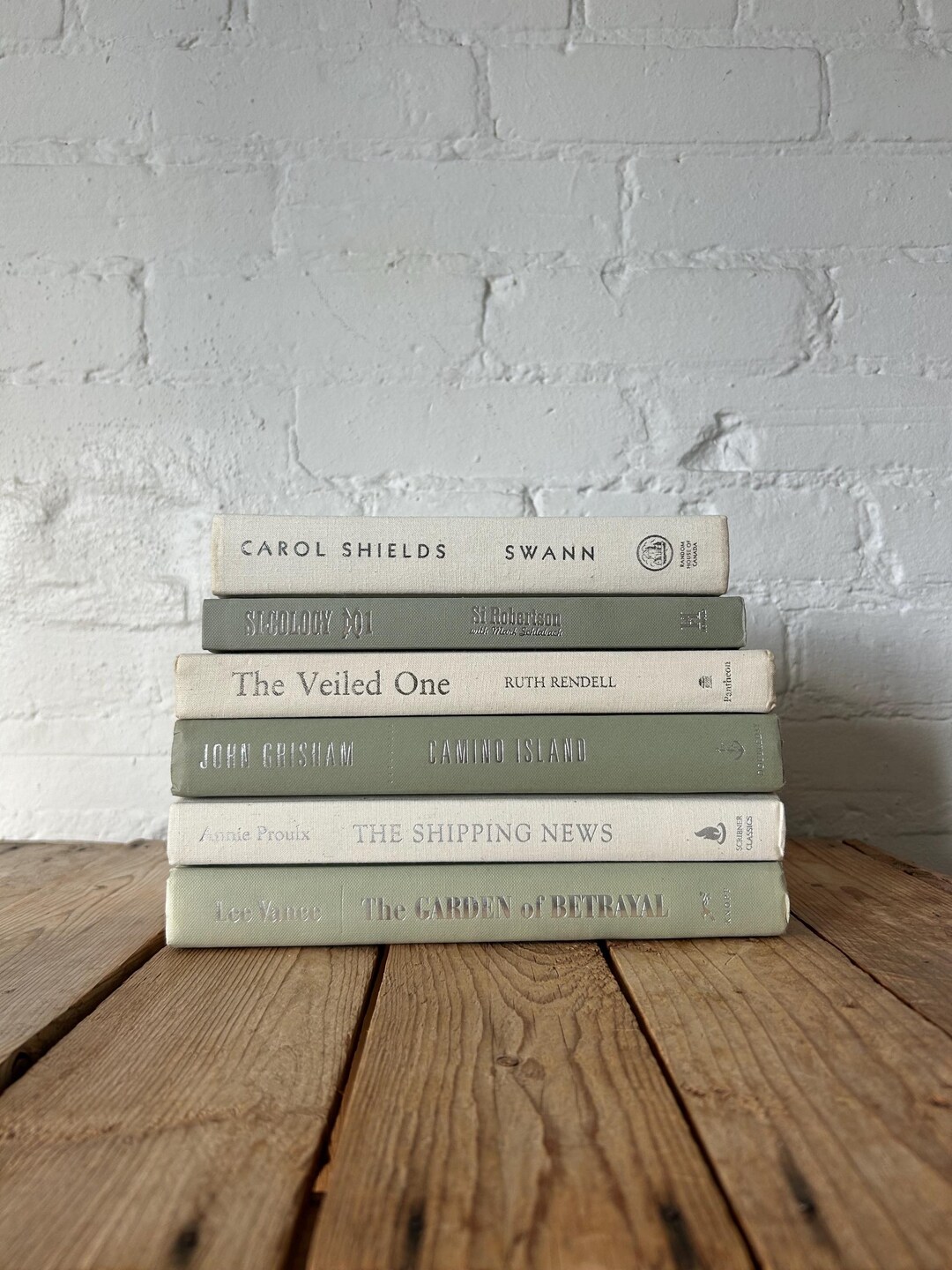 Sage and Ivory Book Stack, Green Book Decor, Decorative Stacked Books ...