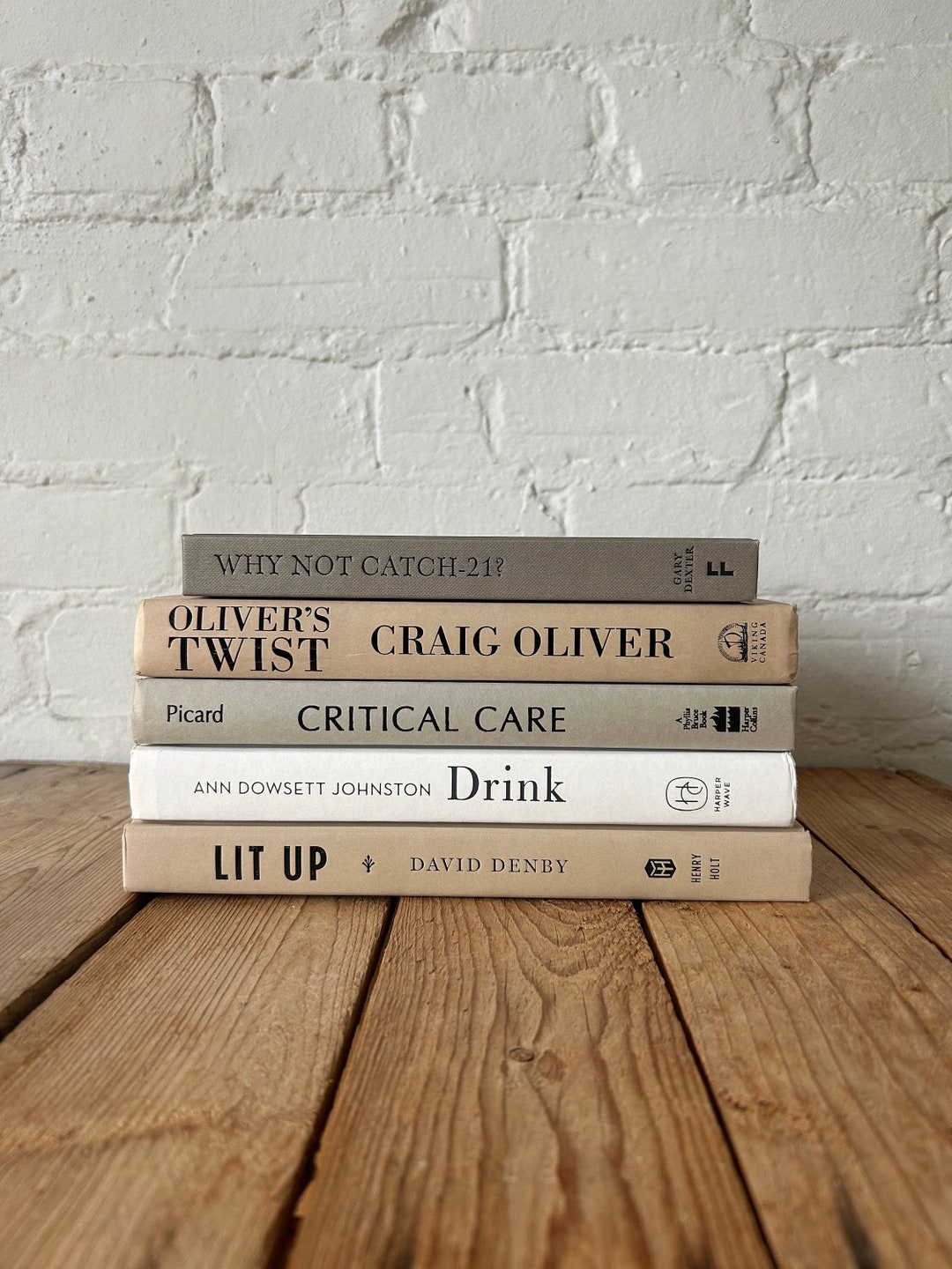 Custom Book Stack, White, Gray, Tan Books for Shelf Styling, Office Decor, Staging Books ...