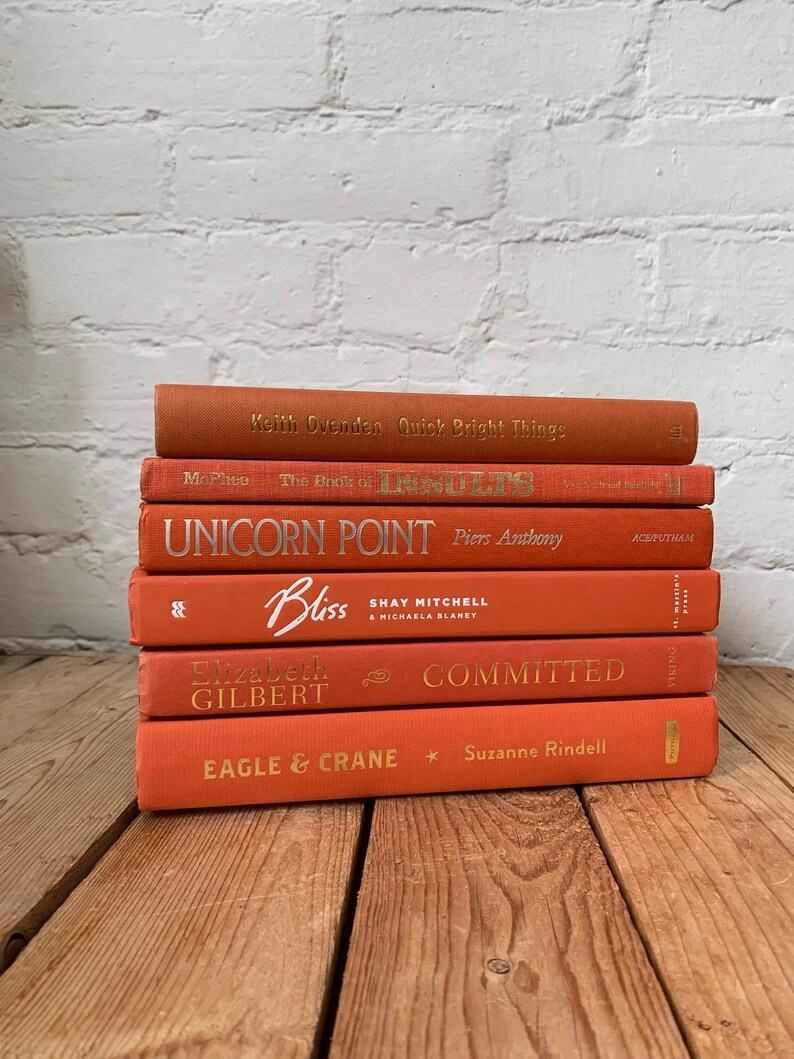 Orange Book Stack Orange Book Decor Decorative Display - Etsy