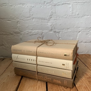 Cream Tone Book Stack, Ivory Book Decor, Cream and Ivory Decorative ...