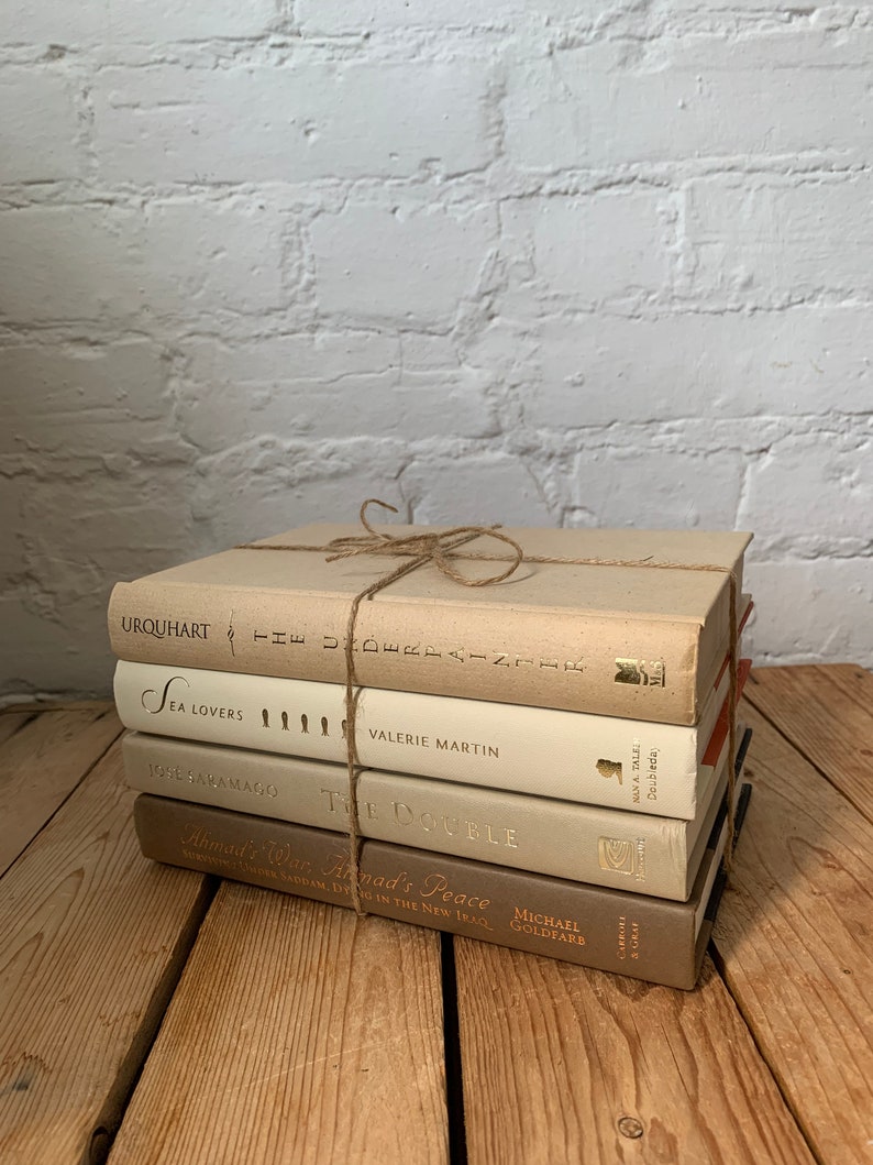 Cream and Taupe Book Stack, Ivory Book Decor, Cream and Ivory ...