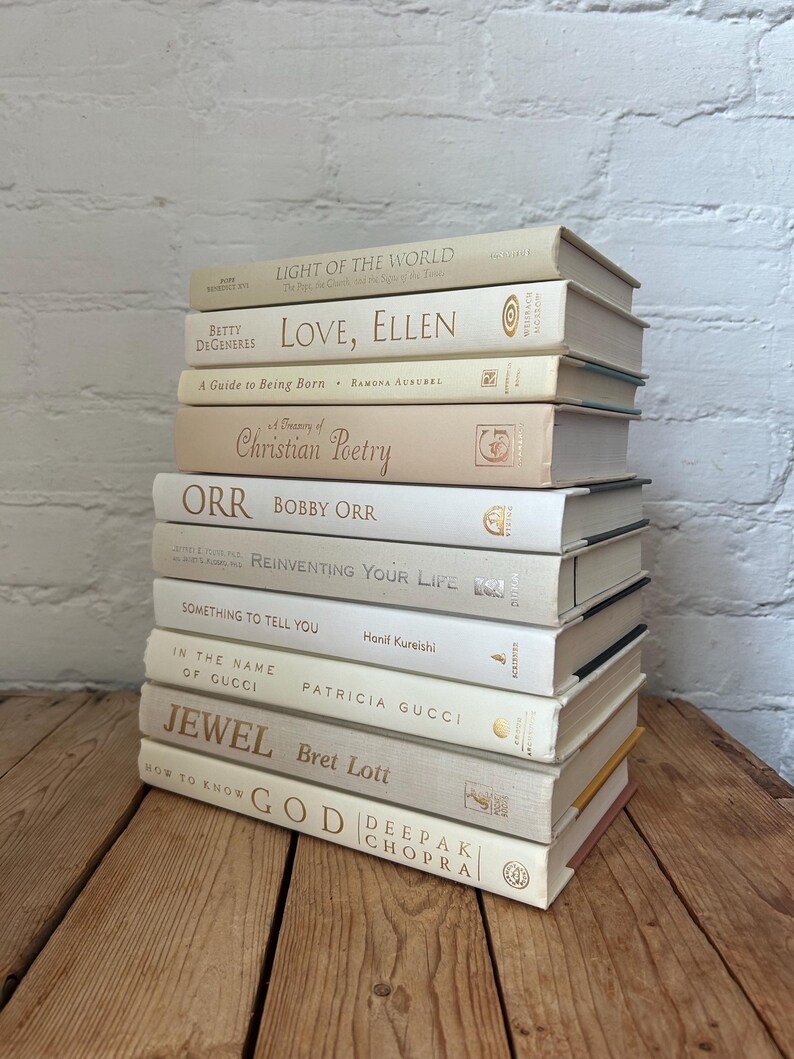 Soft Neutral Books for Decorating, Luxury Staging Book Stack, Light ...