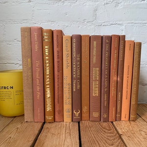 Brick Book Decor, Rustic Bookshelf Decor, Light Brown Stacked Books ...