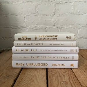 White Book Stack, White Shelf Aesthetic, White Themed Books, Ivory ...