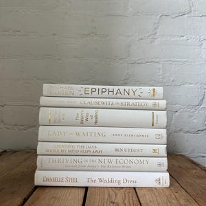 White Book Decor, White Home Decor, White Staging Books, Ivory Shelf ...