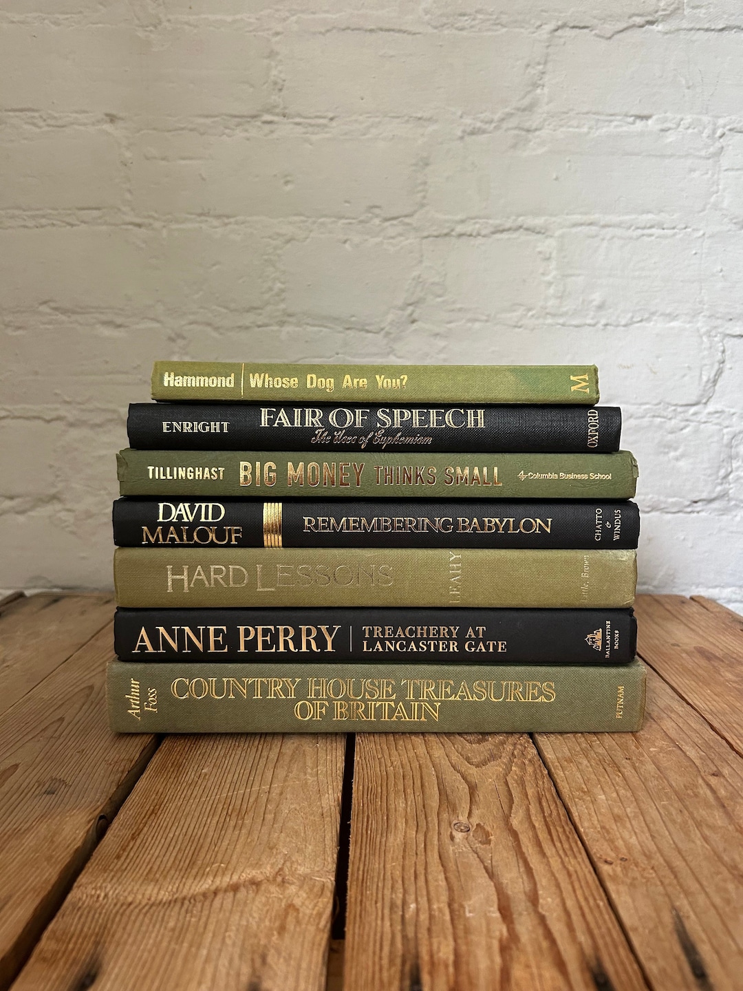 Green and Black Book Stack, Book Decor, Decorative Stacked Books ...