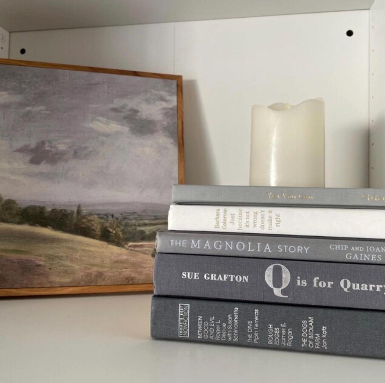 Grey Blue White Book Stack, White and Light Gray Book Decor, Decorative ...