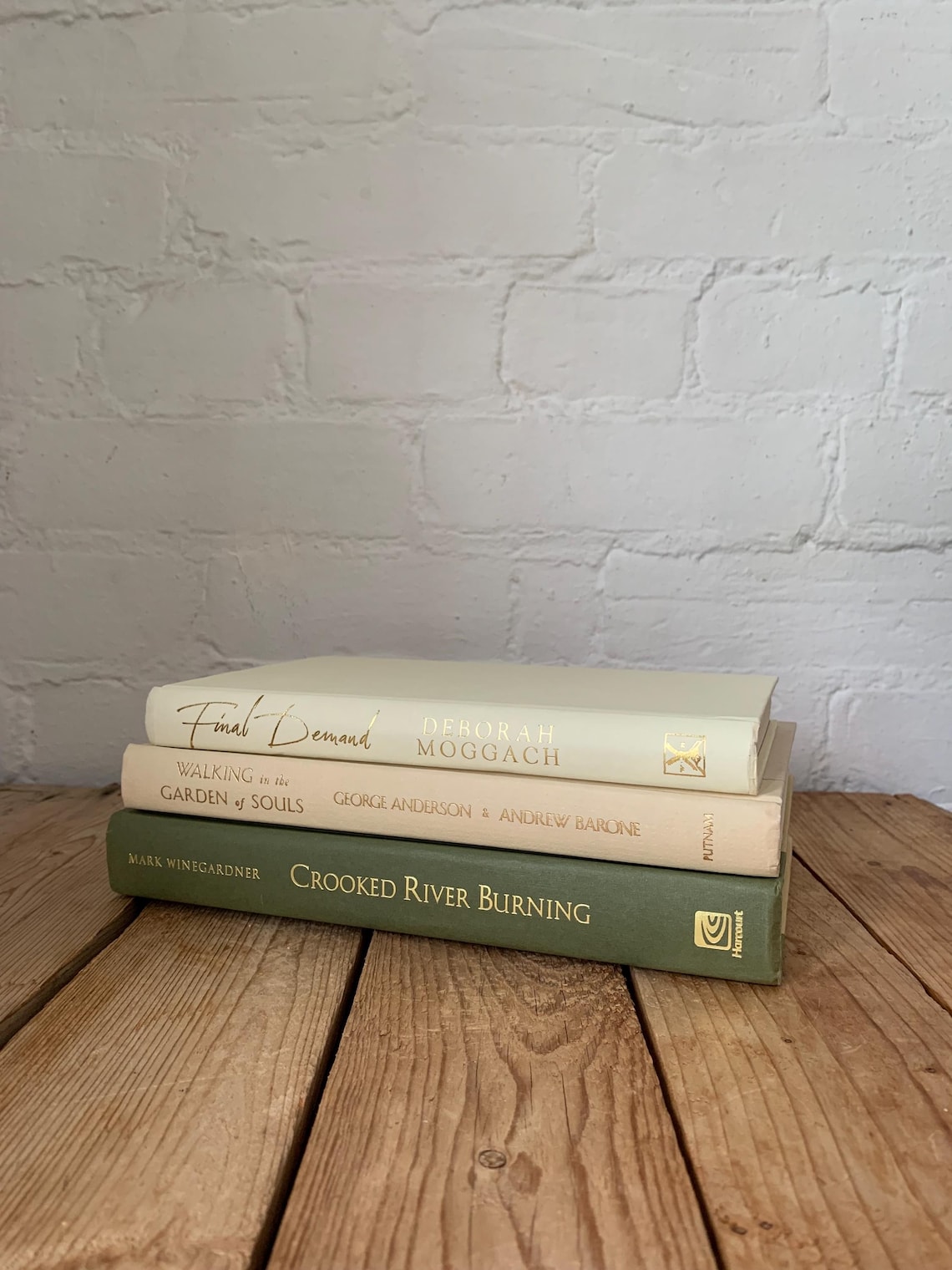Ivory Cream and Green Book Stack, Curated Styling Book Set for ...