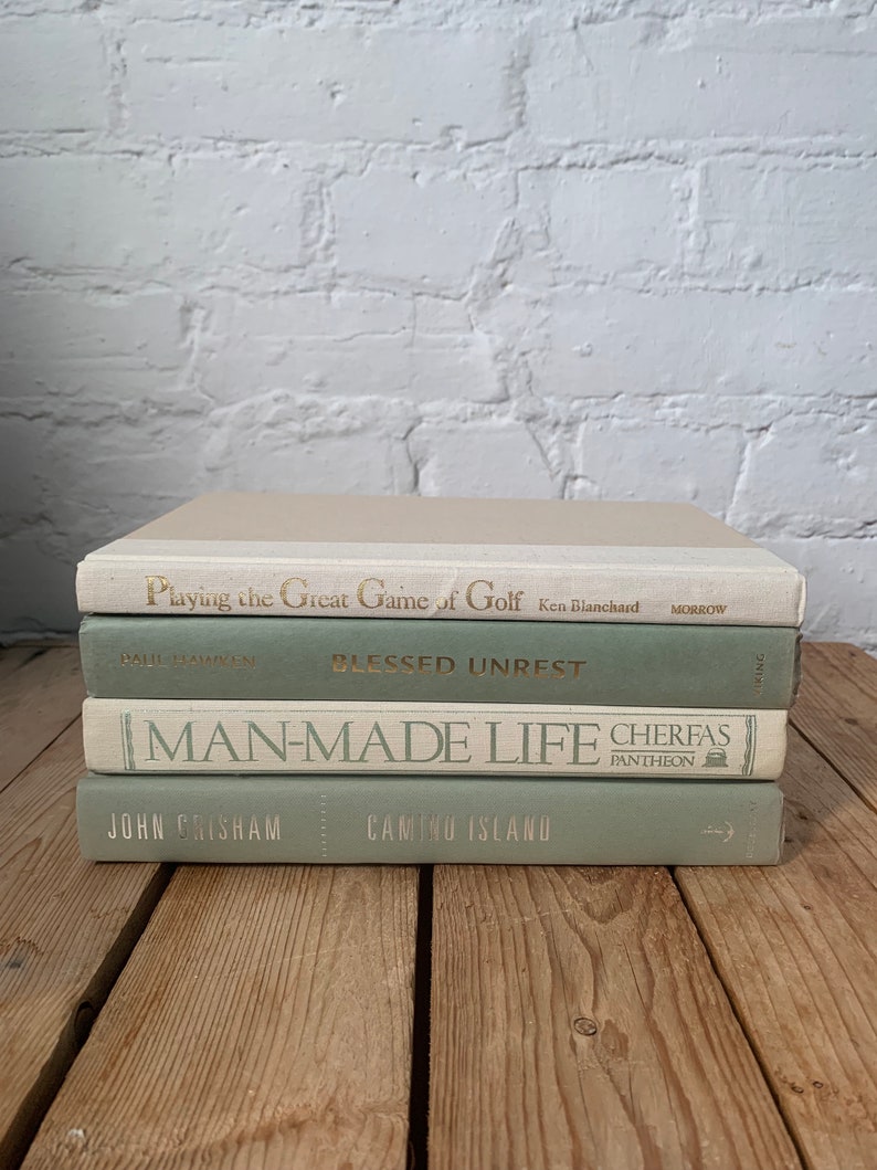 Sage and Ivory Book Stack, Green Book Decor, Decorative Stacked Books ...