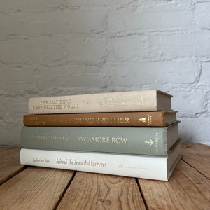 Green and Tan Book Stack, Tan Book Decor, Decorative Book Stack ...