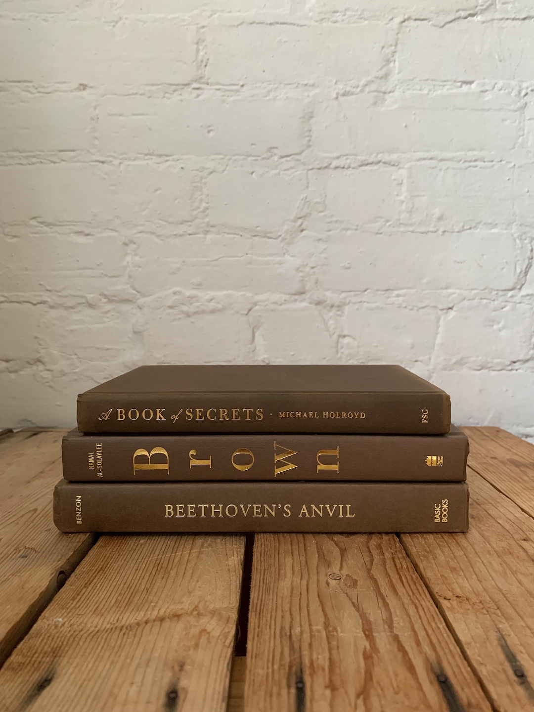 Dark Brown Book Stack, Walnut Books, Chestnut Book Decor, Books by ...