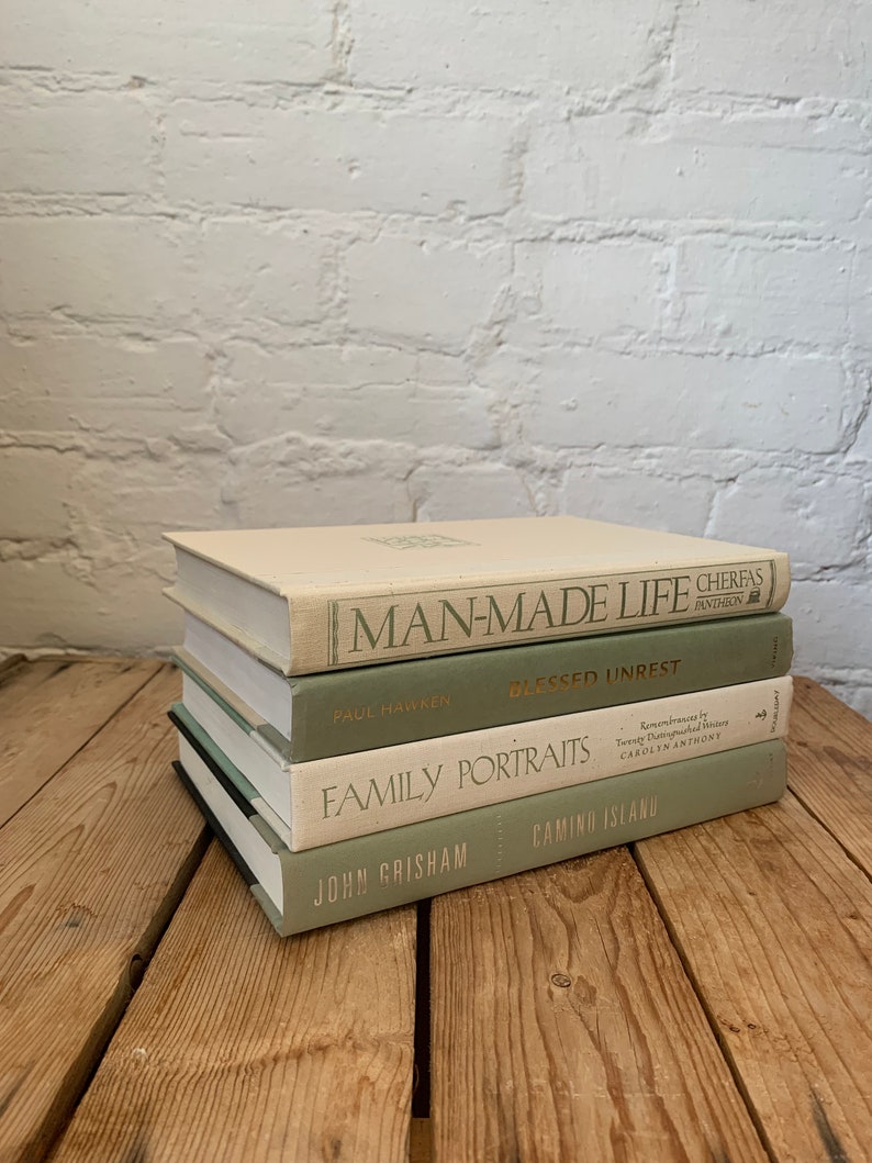 Sage and Ivory Book Stack, Green Book Decor, Decorative Stacked Books ...
