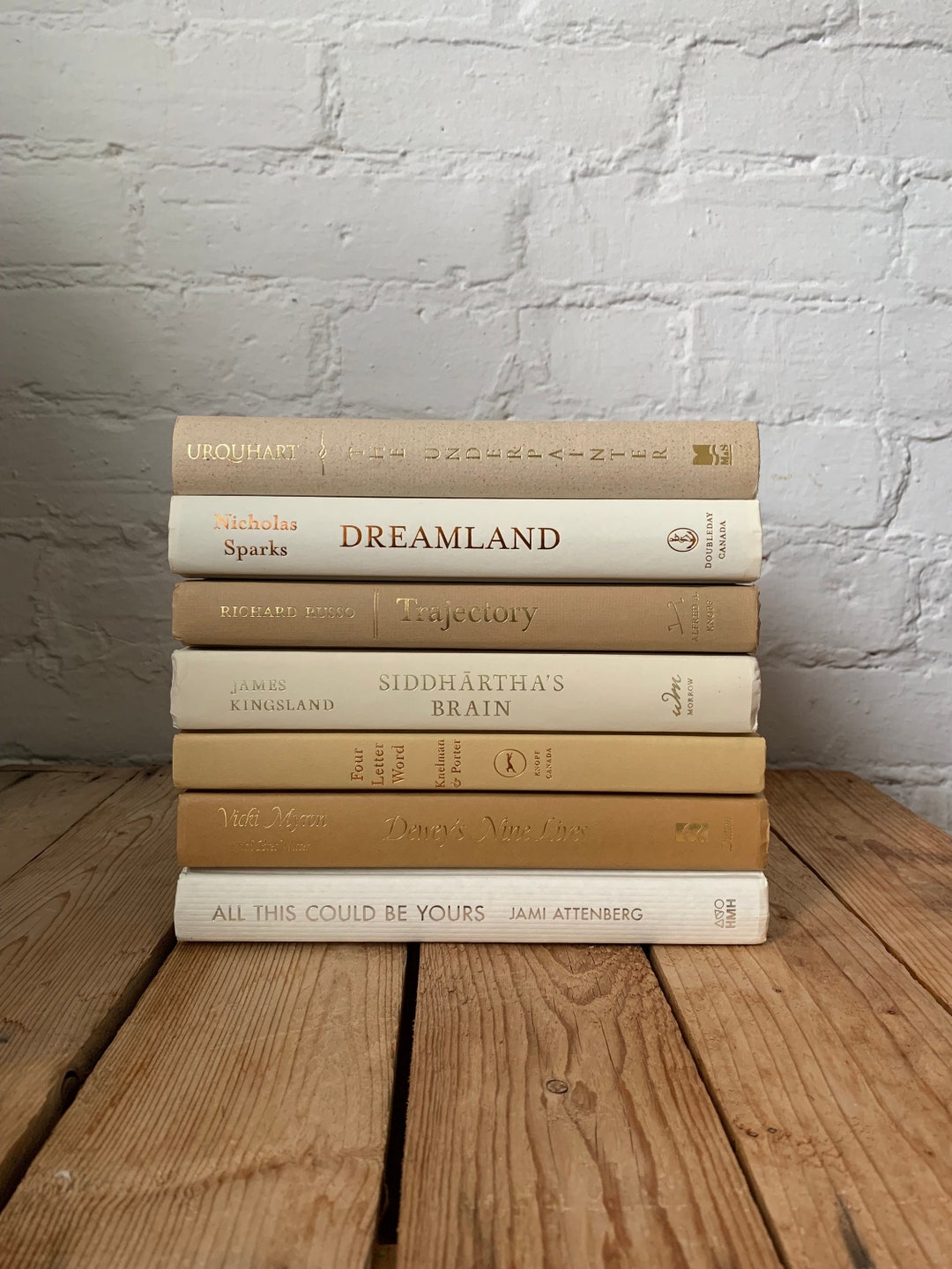 Neutral Decorative Book Stack, Book Decor, Shelf Styling Books, Cream ...