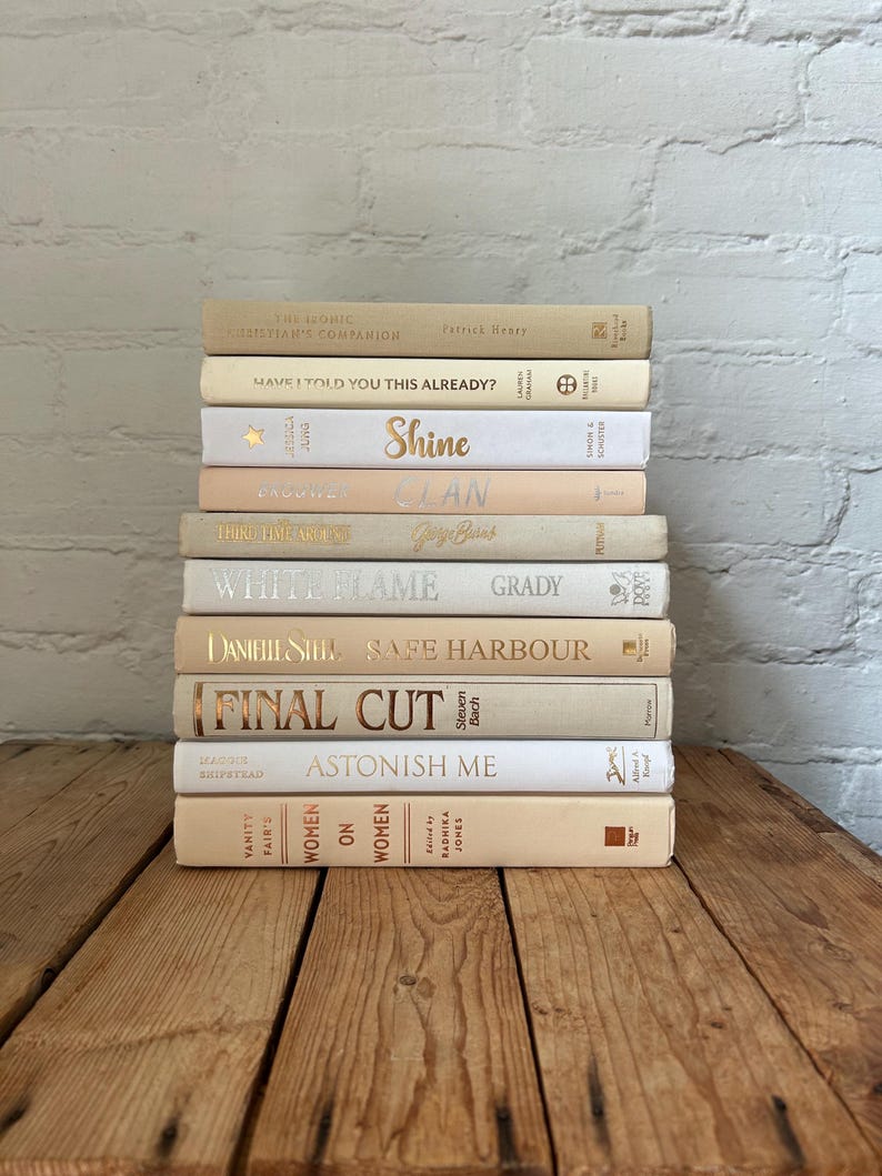 Soft Neutral Books for Decorating, Luxury Staging Book Stack, Light ...