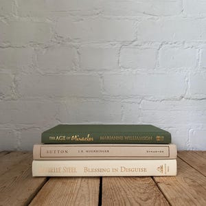 Ivory Cream and Green Book Stack, Curated Styling Book Set for ...