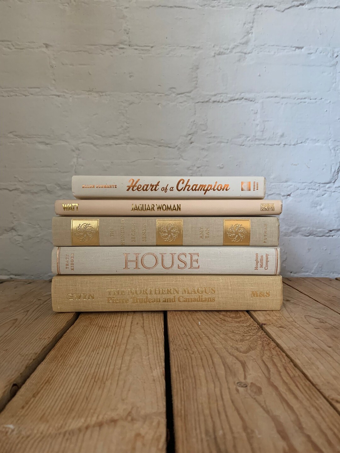 Gold Tone Set of Decorative Books, Neutral Book Decor, Luxury Staging ...