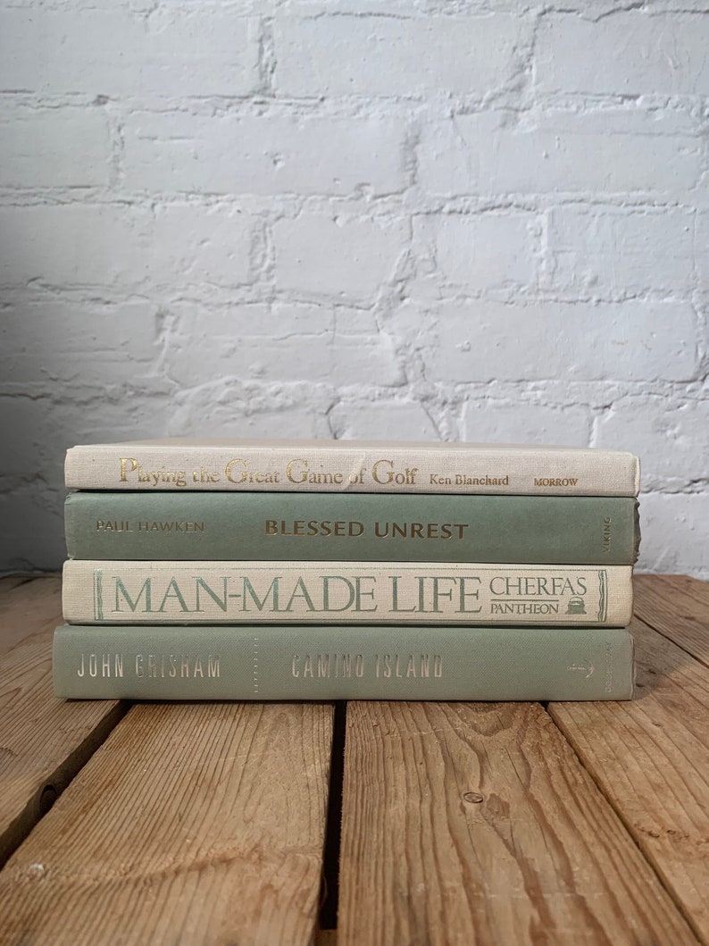 Sage and Ivory Book Stack, Green Book Decor, Decorative Stacked Books ...