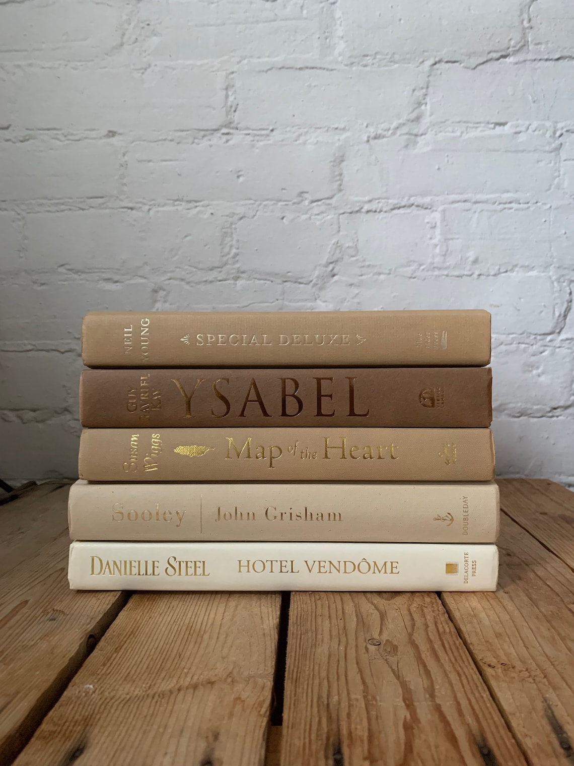Cream and Tan Book Stack, Neutral Book Decor, Beige Brown Ivory ...