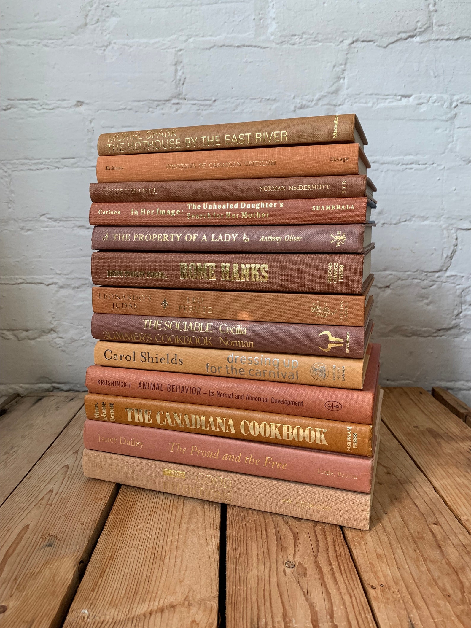 Brick Book Decor, Rustic Bookshelf Decor, Light Brown Stacked Books ...