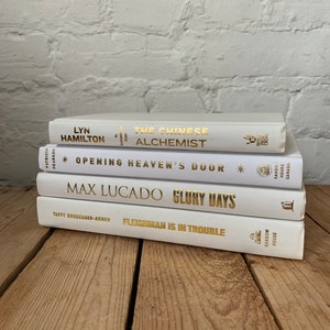 White Decor Books, Vintage Shelf Staging Books , White Staging Prop ...
