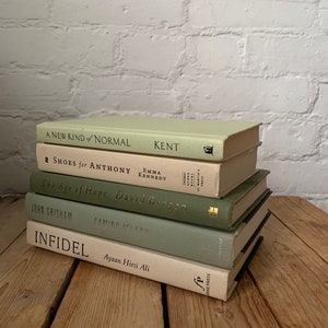 Earthy Book Stack, Beige and Green Staging Books, Decorative Book Stack ...