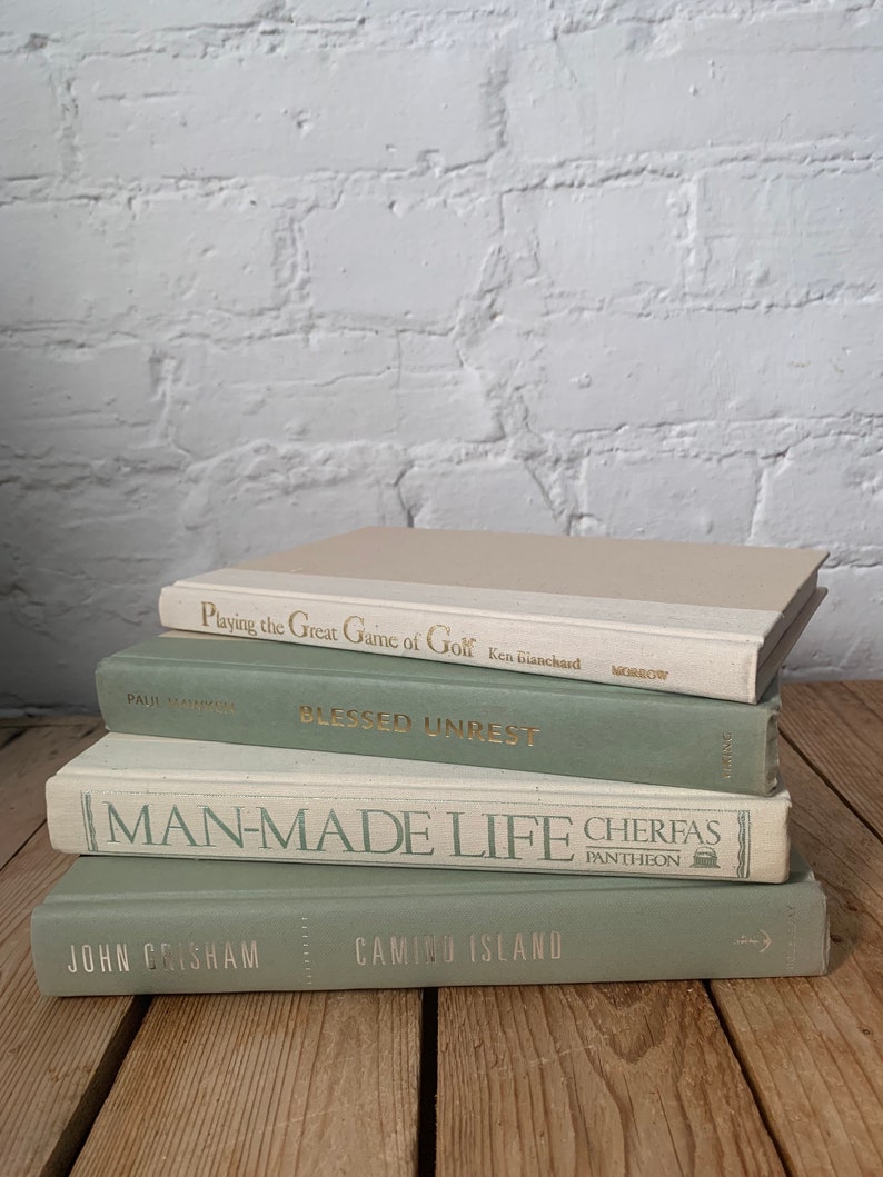 Sage and Ivory Book Stack, Green Book Decor, Decorative Stacked Books ...