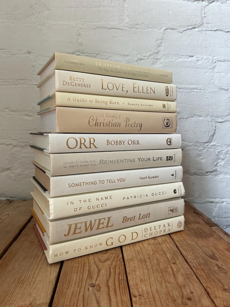 Soft Neutral Books for Decorating, Luxury Staging Book Stack, Light ...