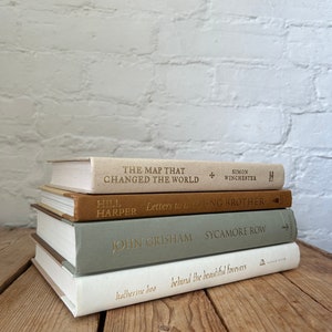 Green and Tan Book Stack, Tan Book Decor, Decorative Book Stack ...